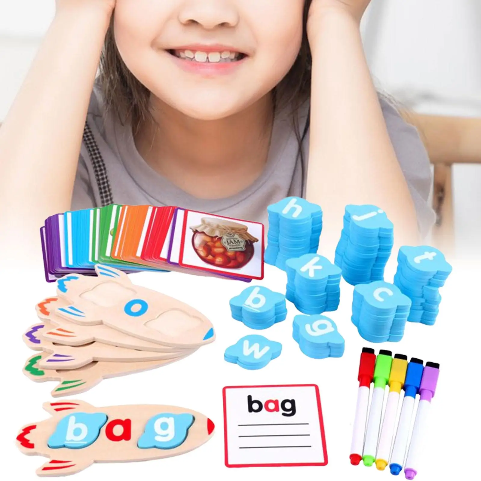Montessori CVC Word Games Wooden Educational Vowel Reading Letters ...