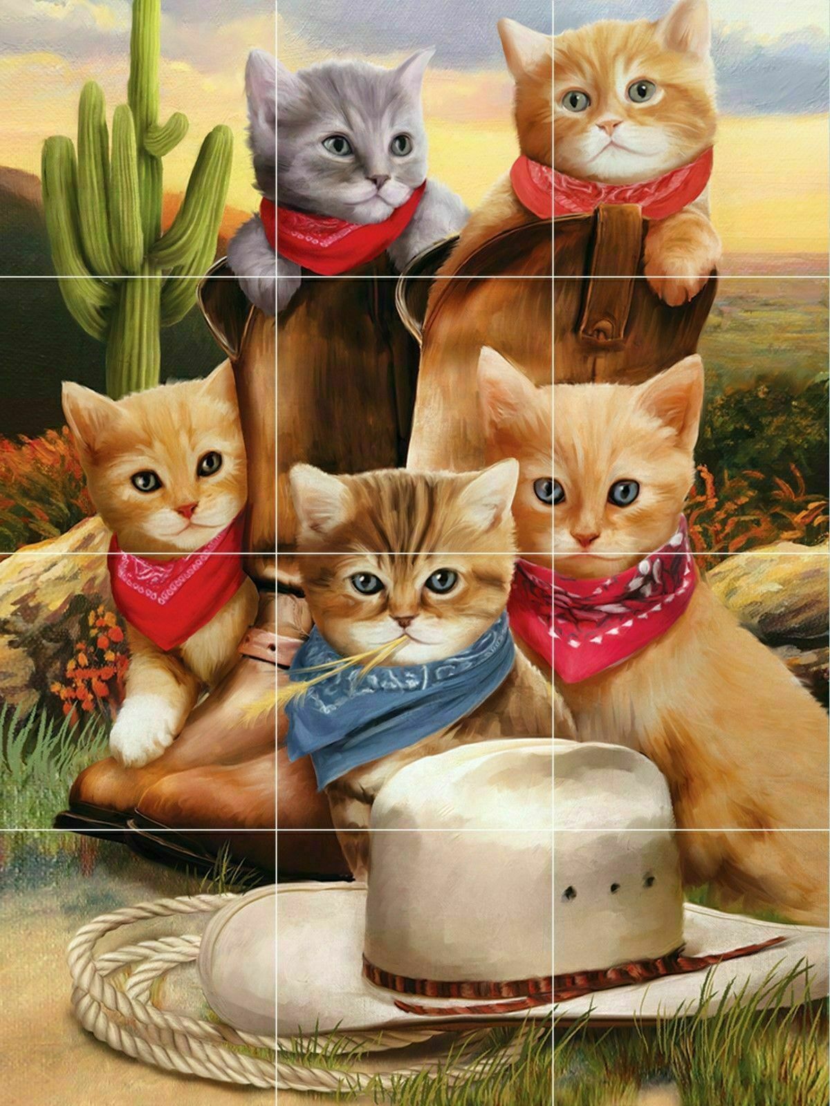 country western cats kitten cowboy boots hat Ceramic tile mural ...