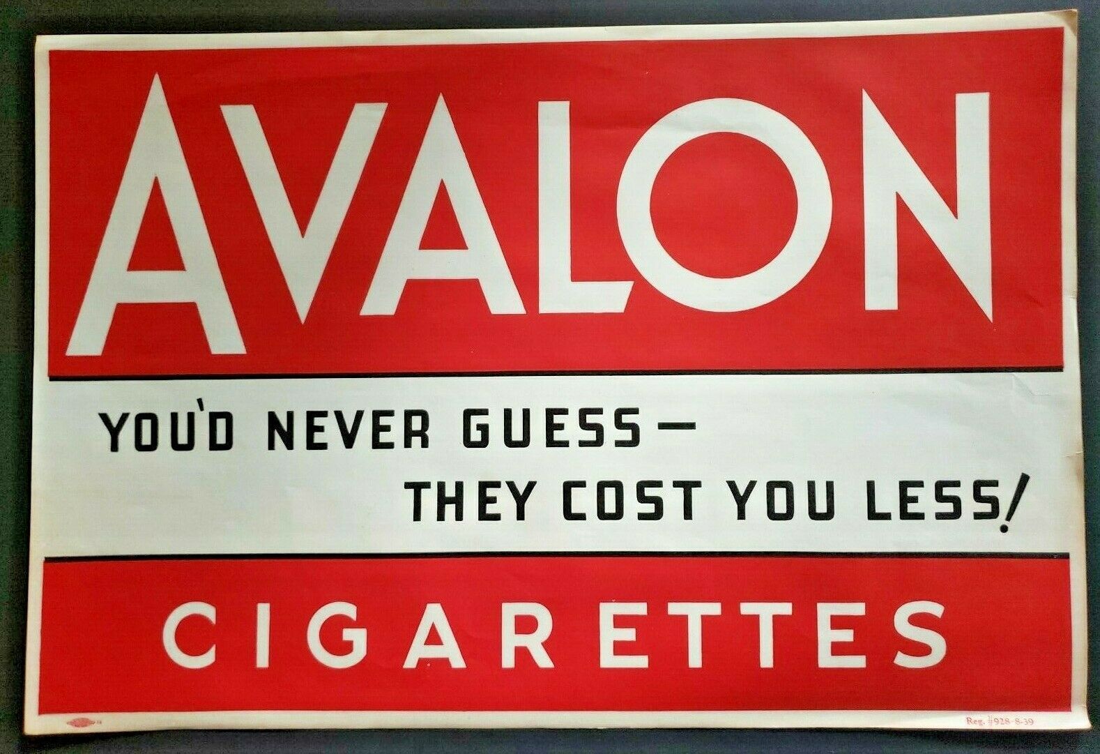 Vintage 1940's Avalon Cigarette Store Sign / Poster 18" x 12" NOS WS9B ...