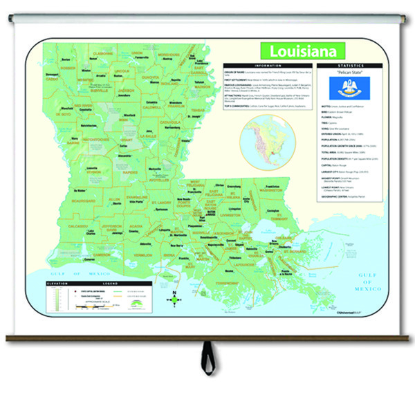 Louisiana Large Scale Shaded Relief Wall Map on Roller - Maps & Atlases