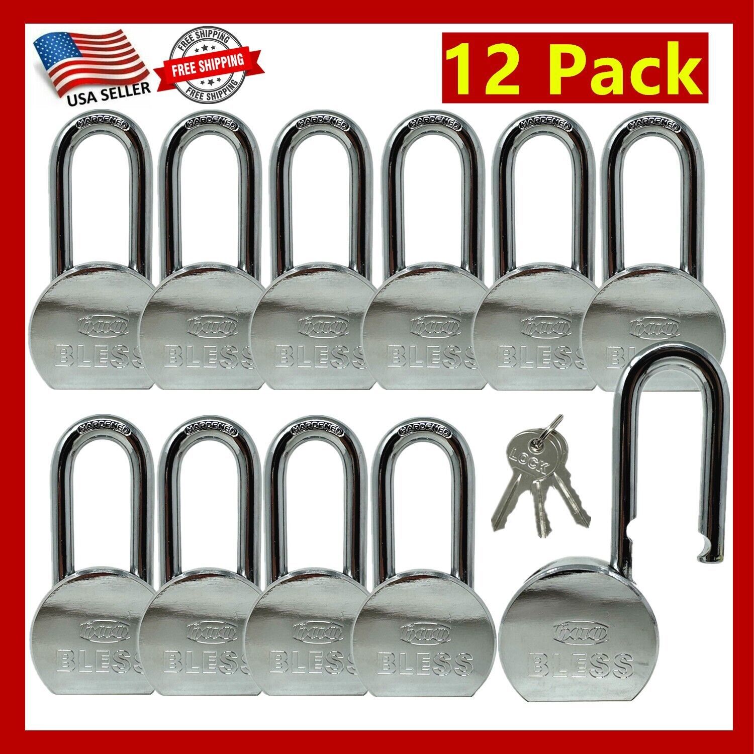 12 Pack Heavy Duty Long Master Lock Steel Maximum Protection Padlock ...