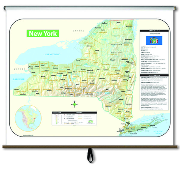New York Large Scale Shaded Relief Wall Map on Roller - Maps & Atlases