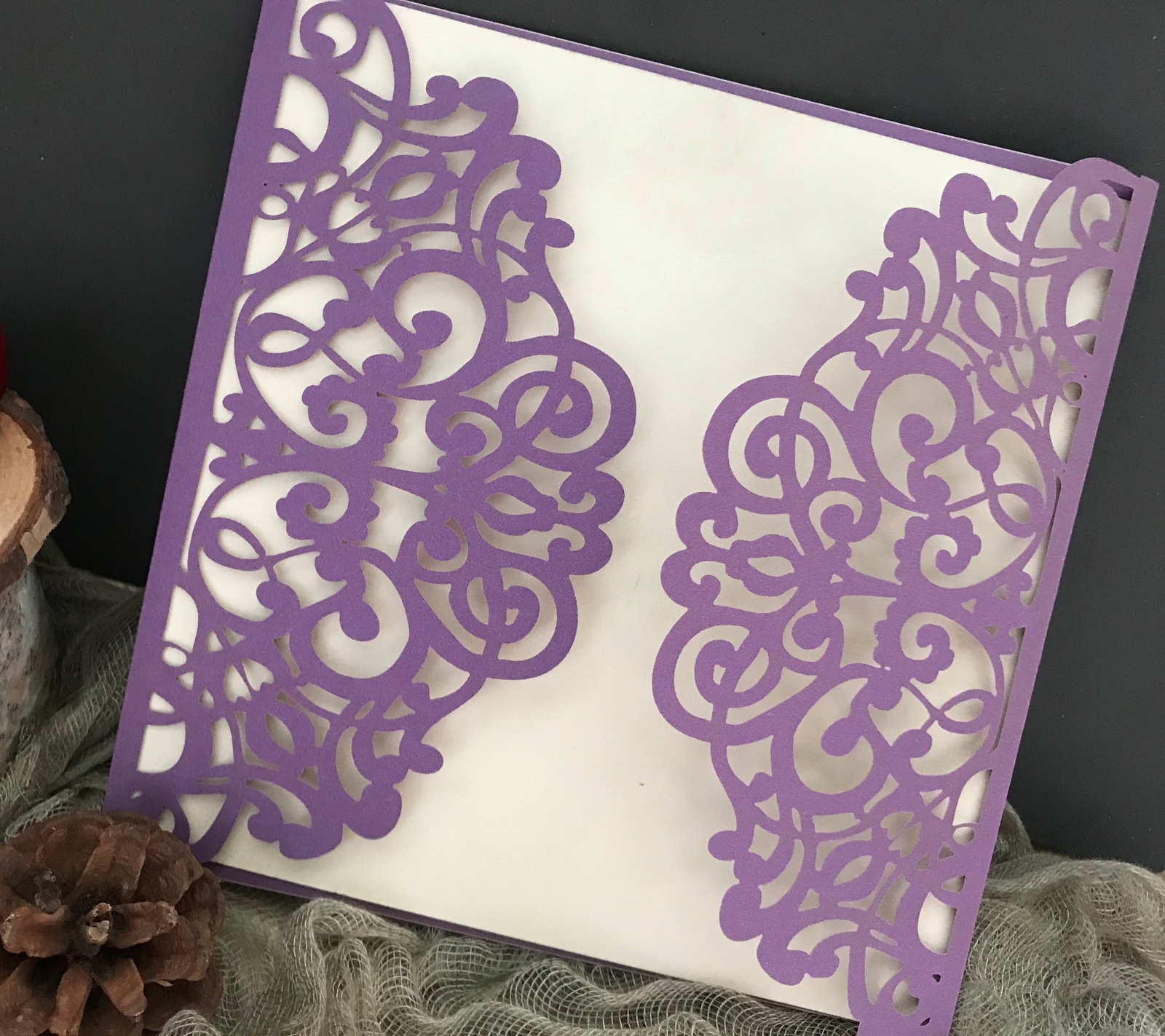 50pcs purple Laser Cut wedding invitations cards,custom laser cut ...