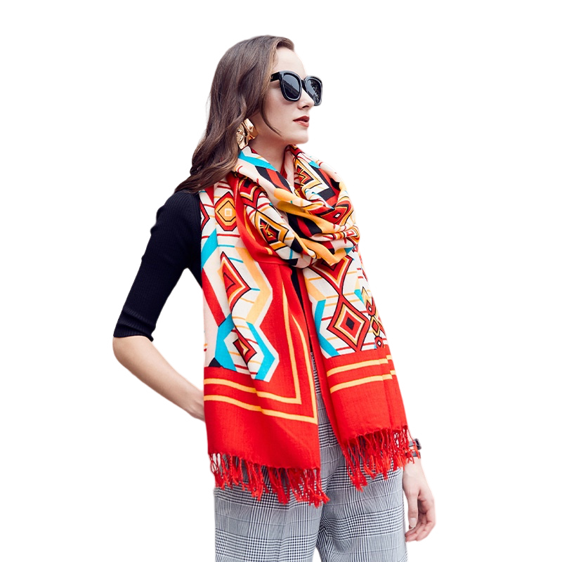 Anyyou Scarf 100% Merino Wool Orange Native Tribe Silk Satin Large ...