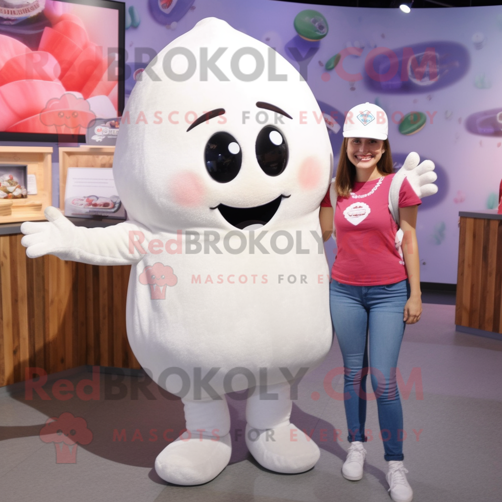 White Raspberry mascot costume character dressed with a Mom Jeans and ...
