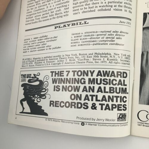 1975 Playbill Mitzi E. Newhouse Theater 'The Taking of Miss Janie ...