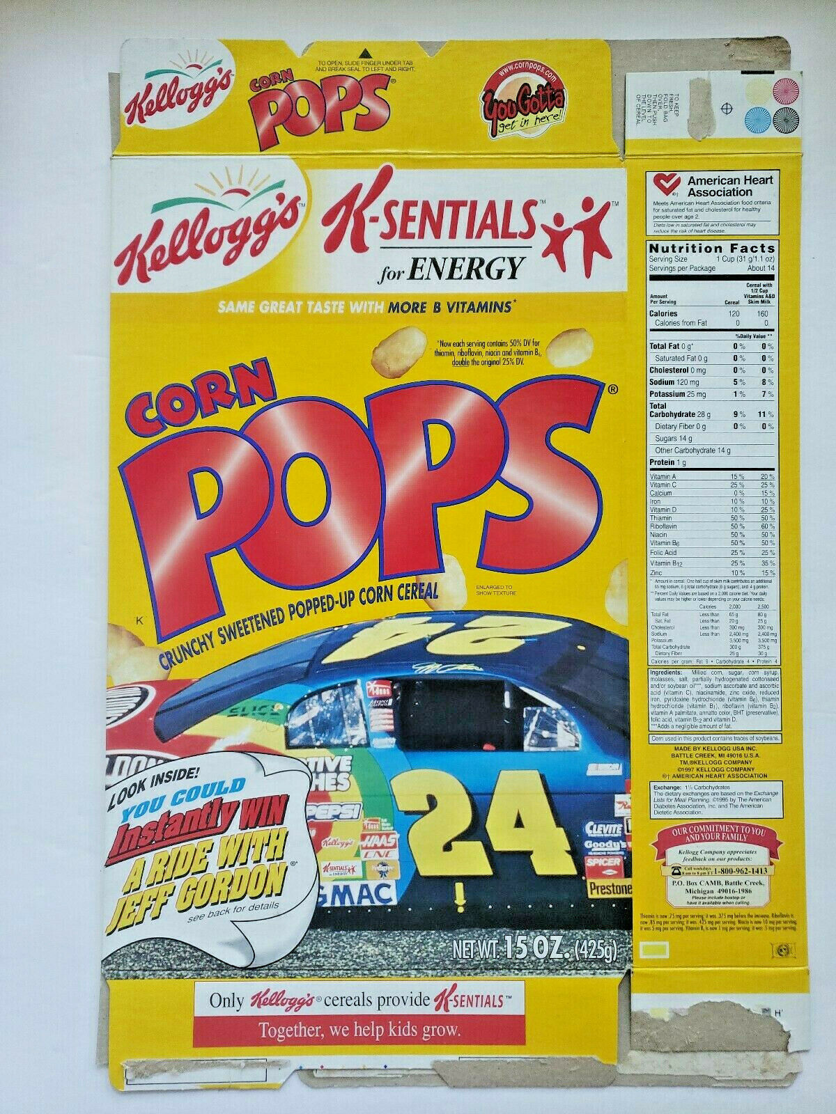 KELLOGG'S CORN POPS EMPTY CEREAL BOX WITH JEFF GORDON 1999 U198/11 ...