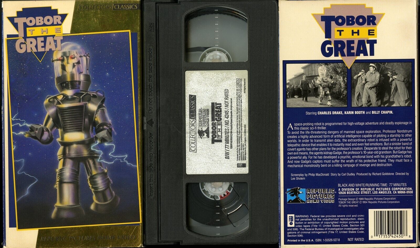 TOBOR THE GREAT B&W VHS KARIN BOOTH CHARLES DRAKE REPUBLIC VIDEO TESTED ...