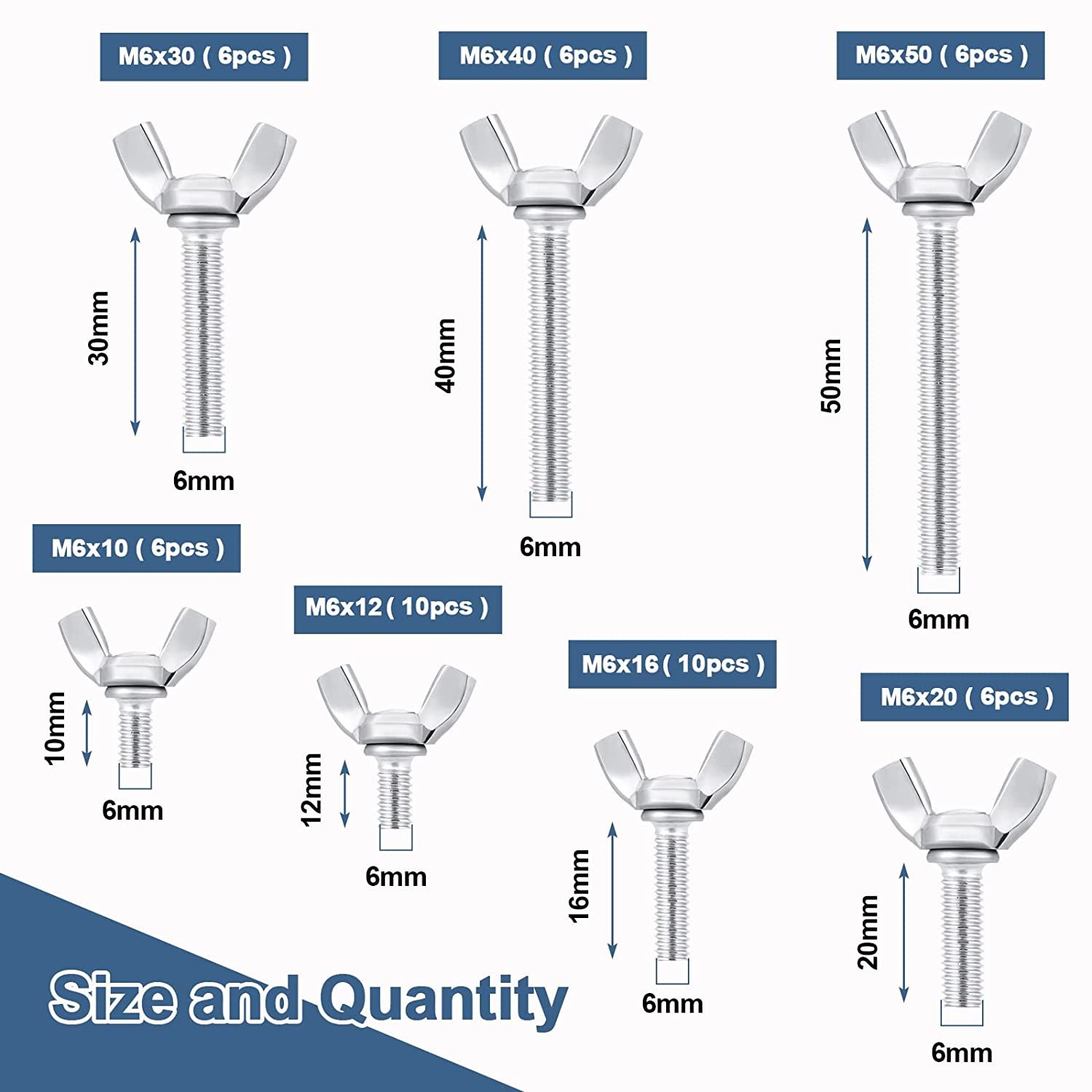 OCR 50 Pcs Wing Screws Assortment Kit, 304 Stainless Steel Butterfly ...