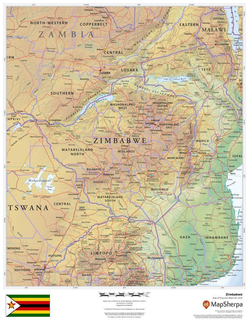 Zimbabwe Laminated Wall Map (MSH) - Maps & Atlases