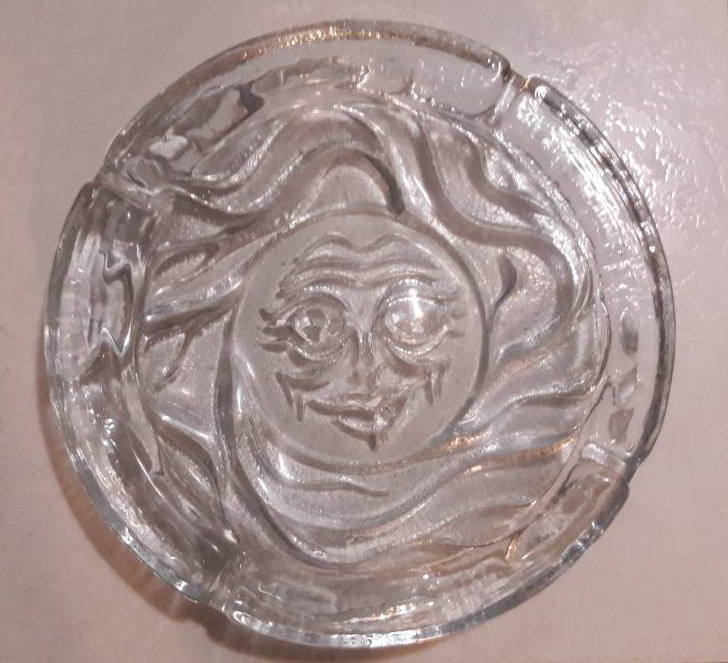 Vintage Blenko Extra Large Round Crystal Clear " Sun Face" Design ...