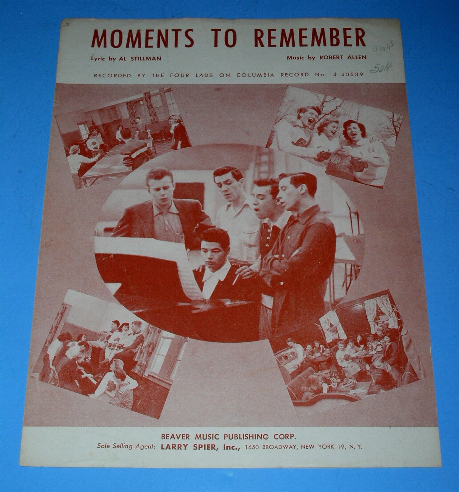 The Four Lads Sheet Music Moments To Remember Vintage 1955 Beaver Music ...