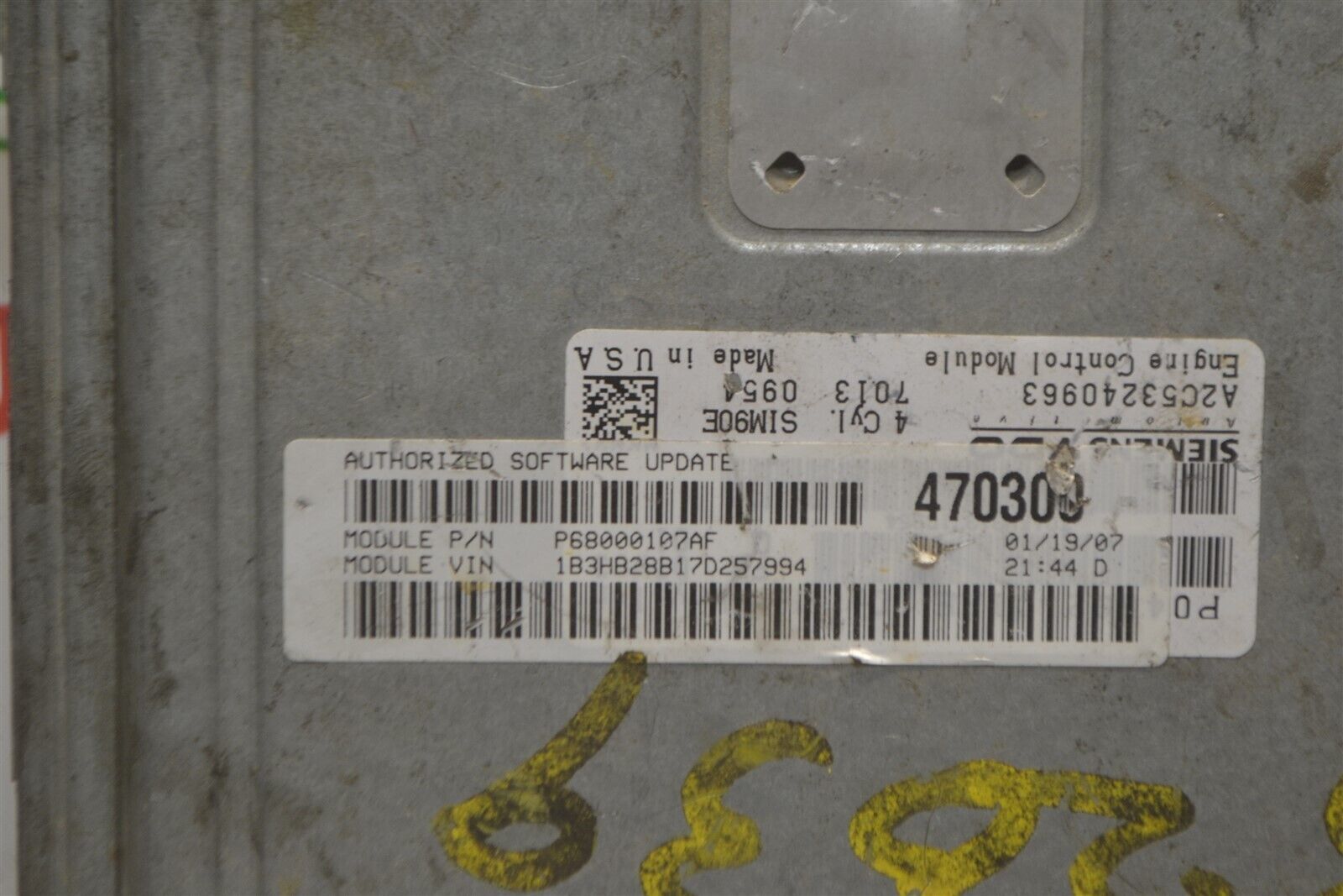 68000107AF Dodge Caliber Engine Control Unit ECU 2007-2010 Module 869 ...