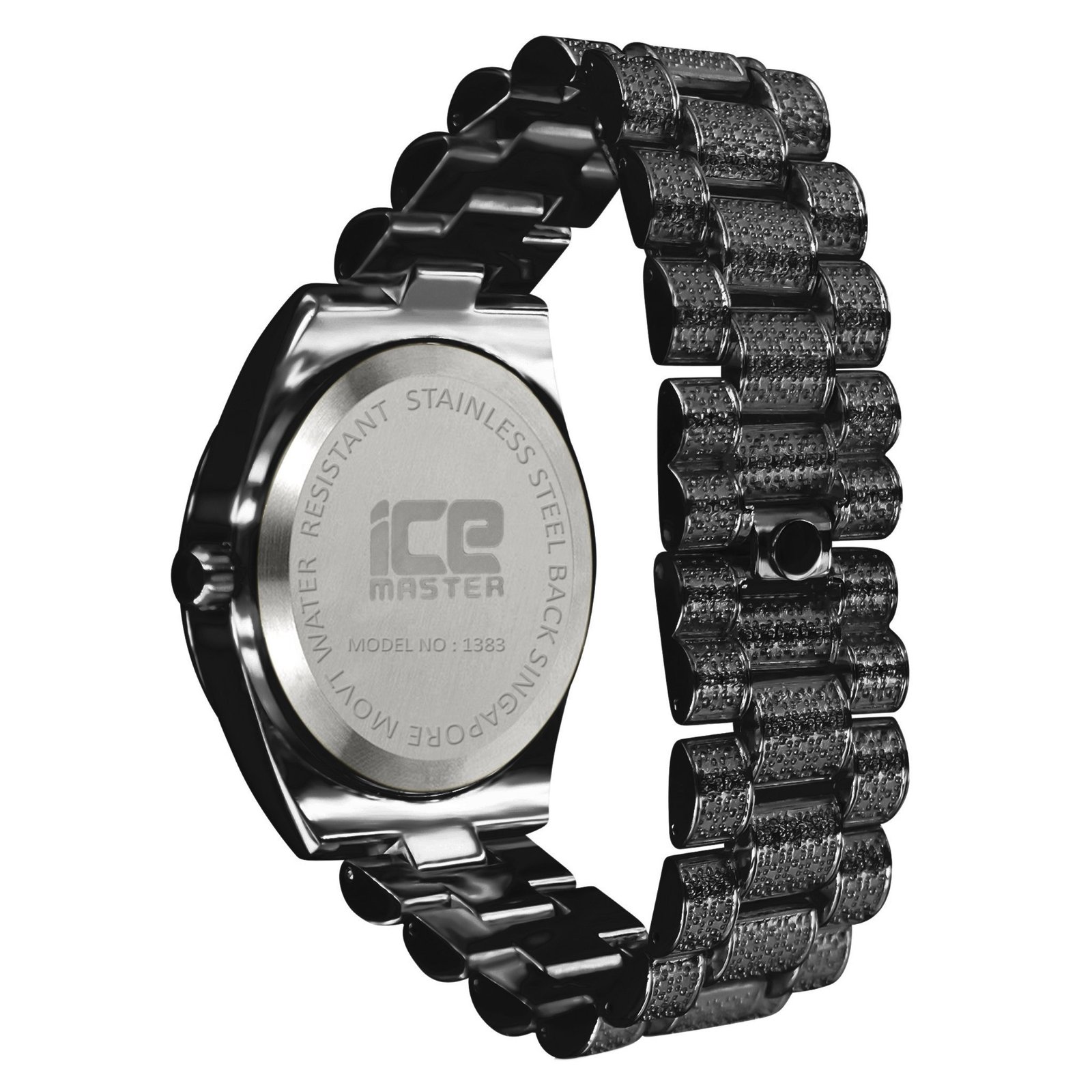 Black Pave Dial Fluted Bezel Classic Bling Metal Watch - Watches