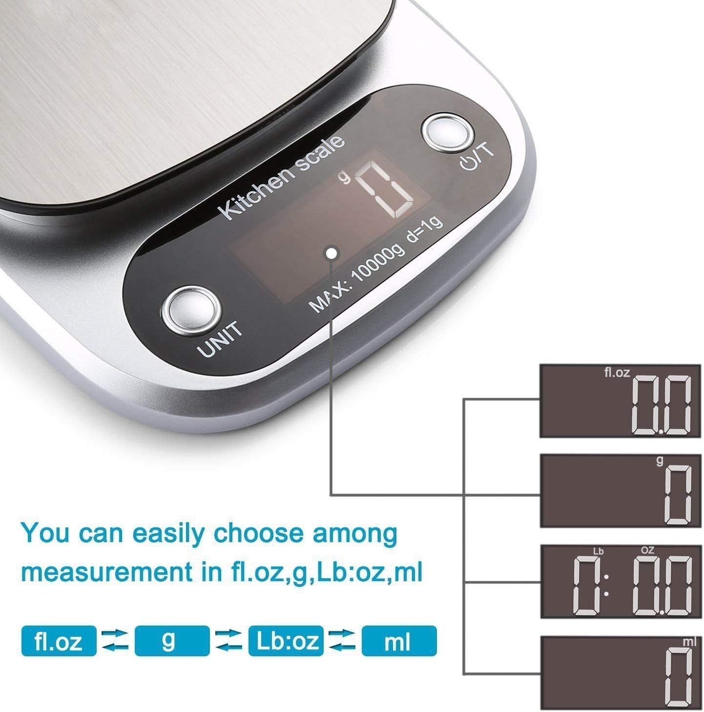 Digital Food Scale, 22Lb Kitchen Scale Measures In Grams, Ounces And Ml ...