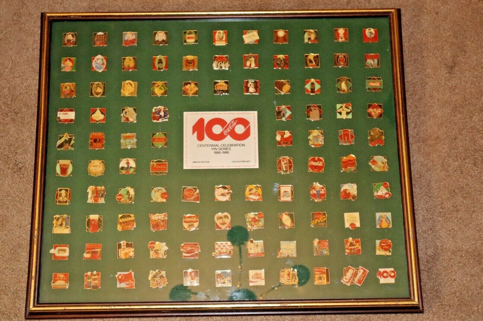 Vintage Framed Coca-Cola 100th Anniversary 101 Pin Badges Set Limited ...