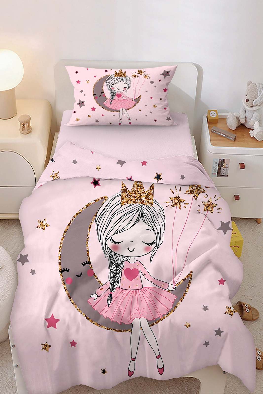 Ballerina Princess Fairy Girl Sitting on the Moon Patterned Single Baby ...