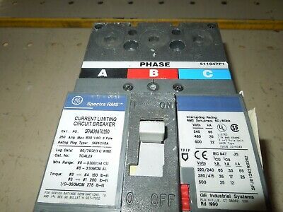 GE Spectra Breaker SFHA36AT0250 250A Frame W/Aux 3P 600V 225A Rating ...