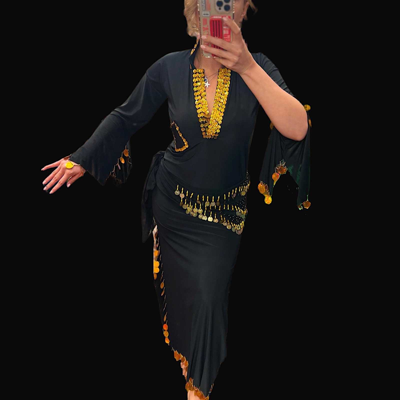 Bellydance Baladi Dress Set: Egyptian Dance Costume with Coins - Dresses