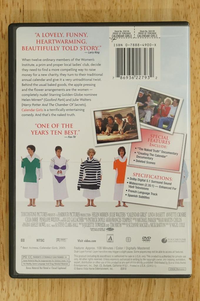 DVD Movie CALENDAR GIRLS Helen Mirren Julie Walters 2003 Crisp Special ...