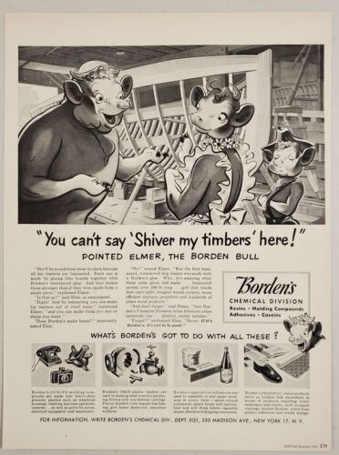 1951 Print Ad Borden's Chemical Division Resins Elsie the Cow & Elmer ...