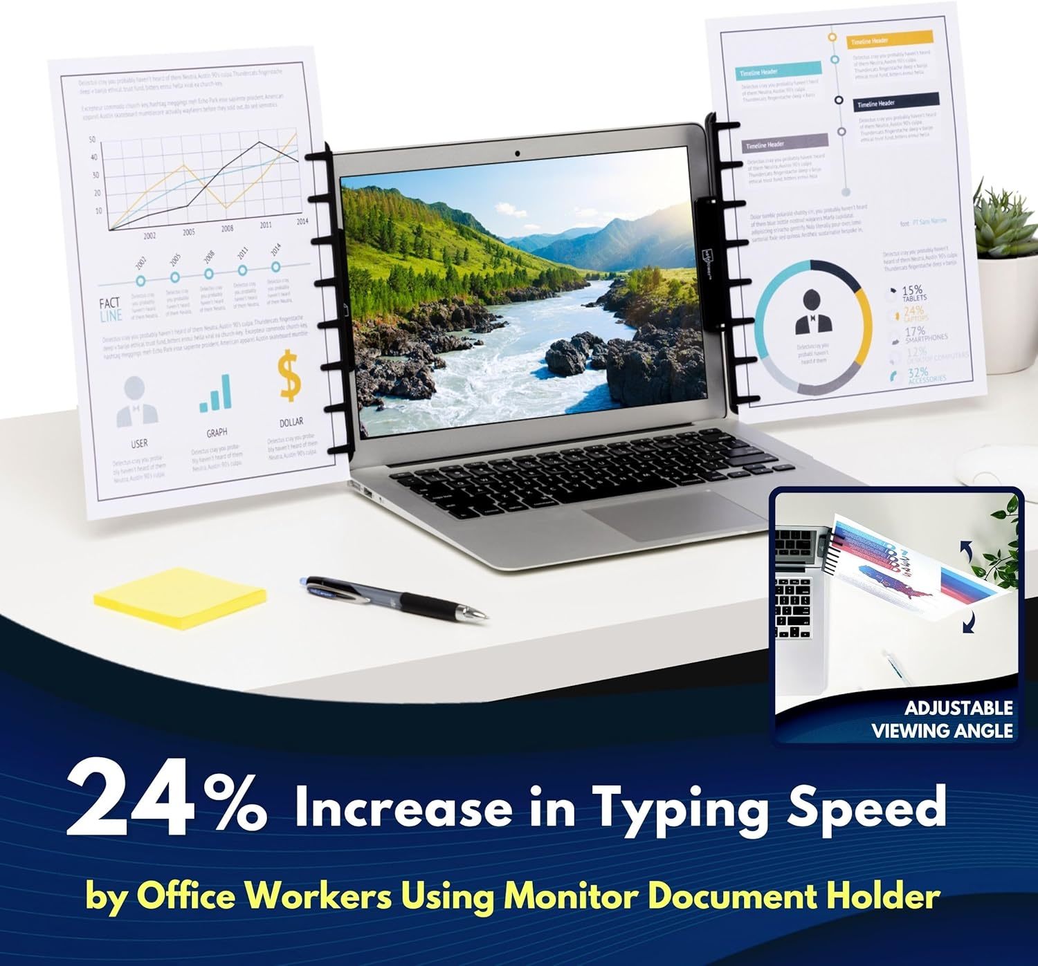 Note Tower Monitor Document Paper Holder For Typing | Clips To Laptops ...