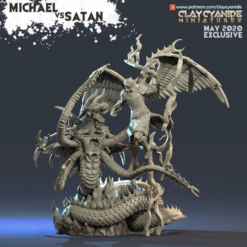 3D Printed Clay Cyanide Michael vs Satan Ragnarok D&D - 28mm