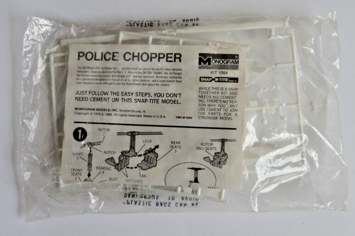1976 Monogram 1:72 Police Chopper Helicopter Model Kit #1064 Sealed Bag ...