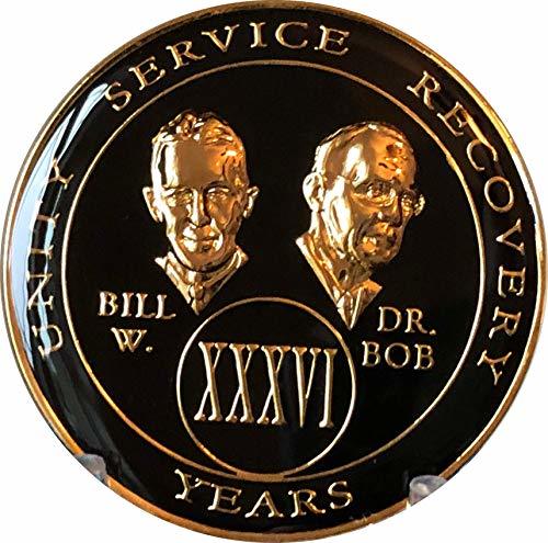 36 Year AA Medallion Black Gold Plated Tri-Plate Founders Bill & Bob ...