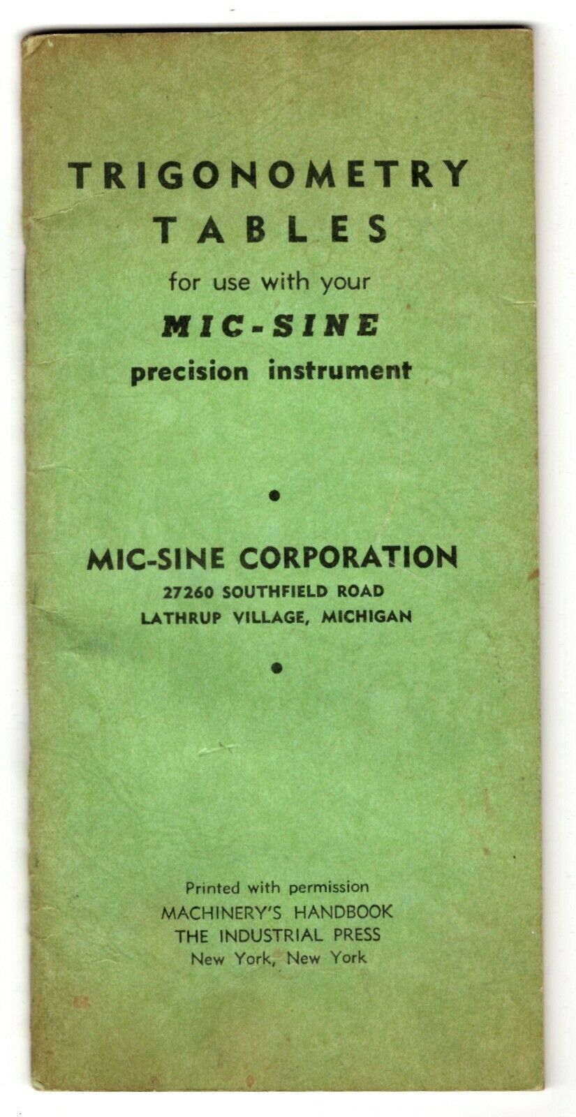 ORIGINAL Vintage Mic-Sine Corp Trigonometry Tables Book - Antiquarian ...