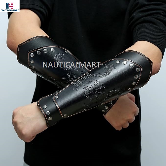 Leather Gauntlet Wristband Medieval Arm Armor Viking Arm Guards Bracers ...