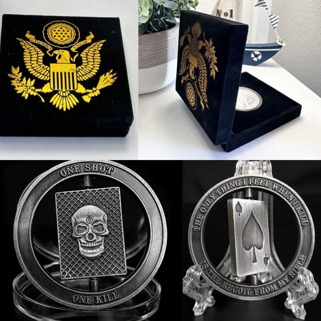 Sniper One Shot One Kill Skull Spinner Military Challenge Coin W ...