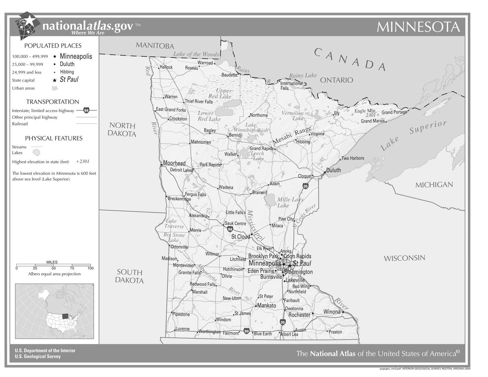 Minnesota State Reference (Black&White) Laminated Wall Map - Maps & Atlases