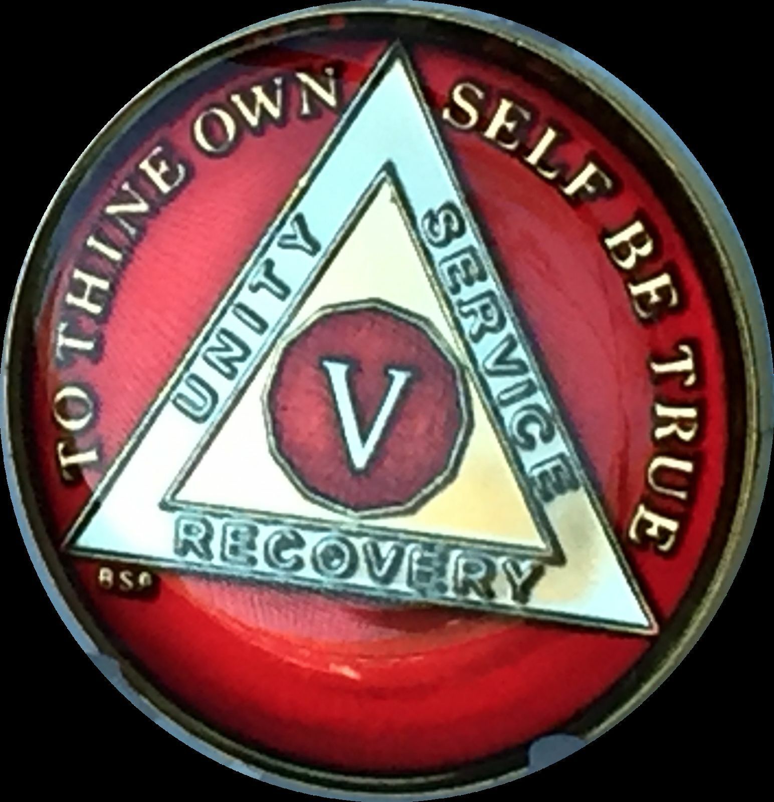 5 Year Mandarin Red AA Medallion Alcoholics Anonymous Chip Gold Tri ...