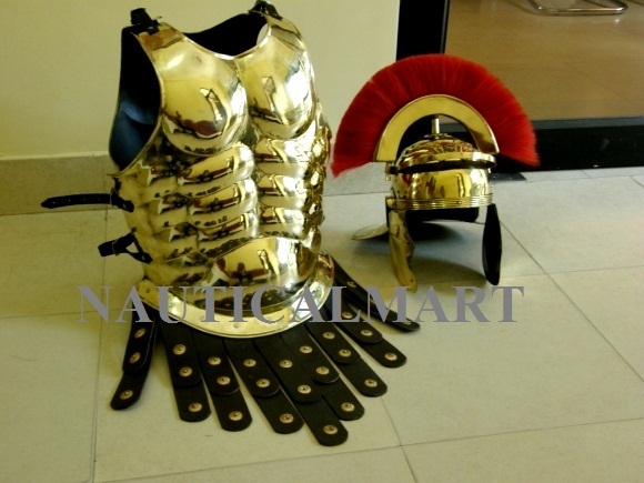 Nauticalmart Medieval Brass Greek Muscle Armor With Red Plume Roman ...