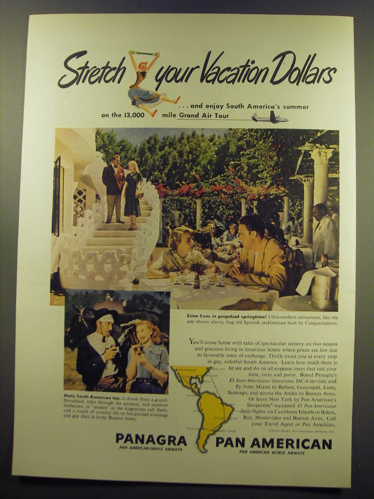 1949 Panagra Pan American Airways Ad - Stretch your vacation dollars ...