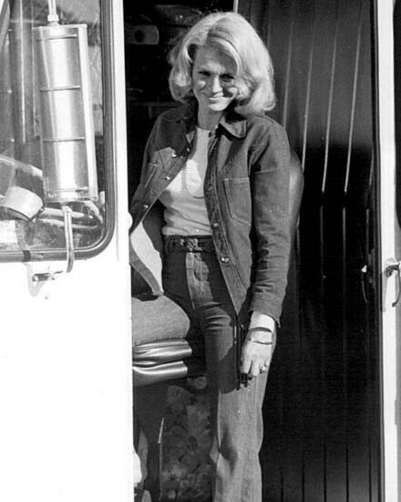 Angie Dickinson stands in cab of semi-truck smiling 1975 Police Woman ...