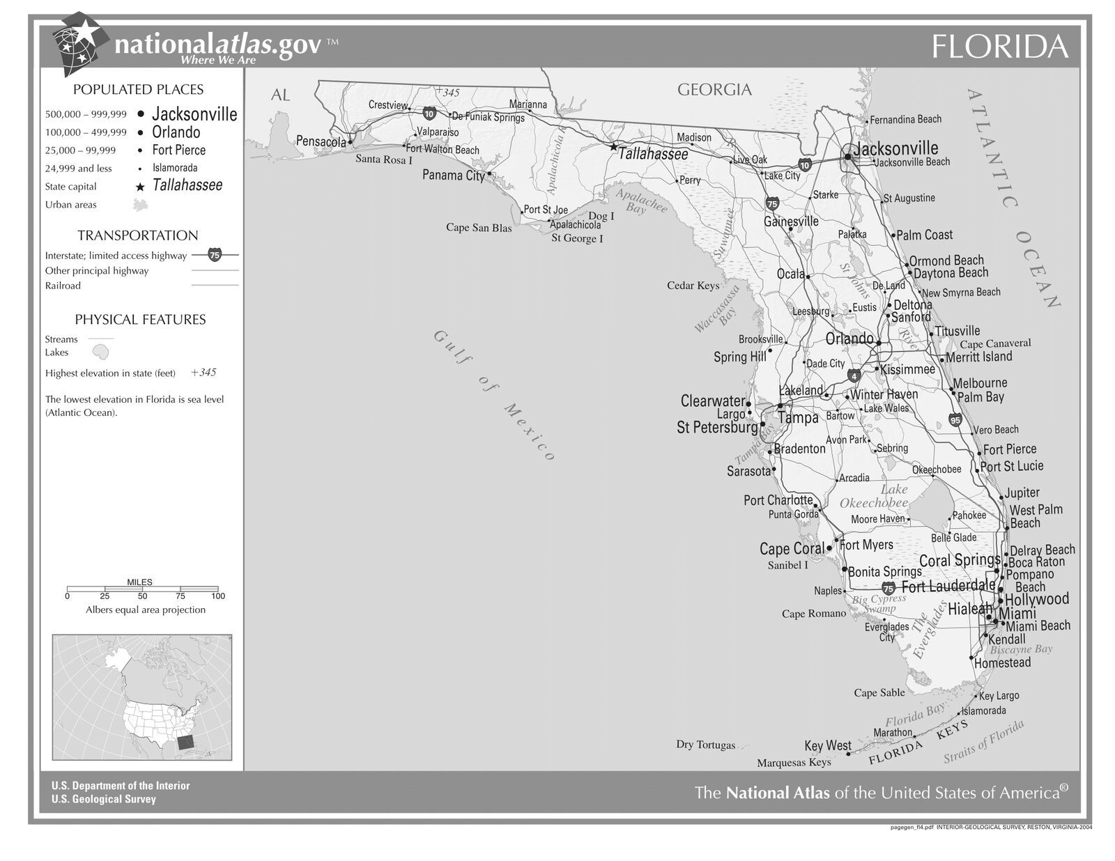 Florida State Reference (Black&White) Laminated Wall Map - Maps & Atlases