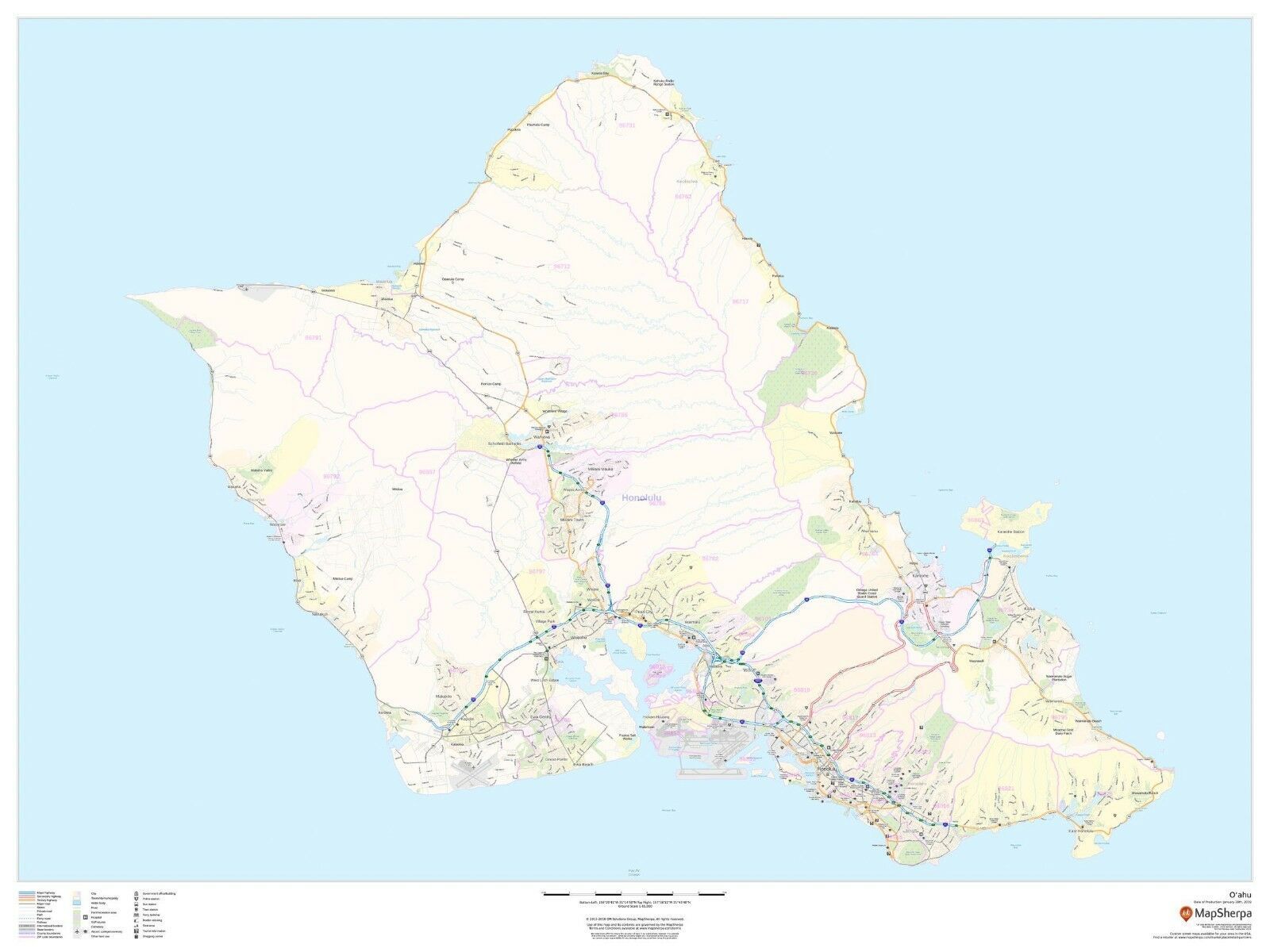 O'ahu, Hawai'i Laminated Wall Map (MSH) - Maps & Atlases