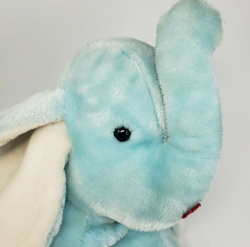 18" VINTAGE BABY BLUE & WHITE ELEPHANT RED HEART MOUTH STUFFED ANIMAL ...