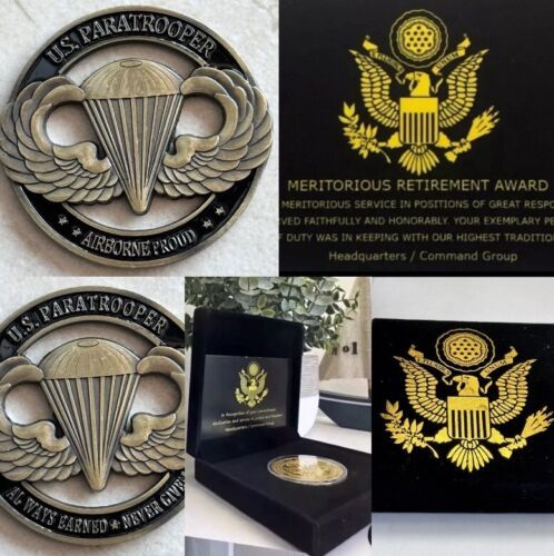 US ARMY PARATROOPER Airborne Coin-Hallow Bronze/Black NEW W/Retirement ...