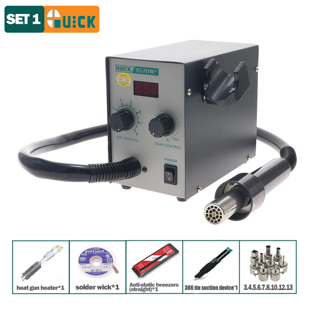 QUICK 957DW+ LED Display Adjustable Hot Air Heat with Helical Wind Rework Statio - Welding ...