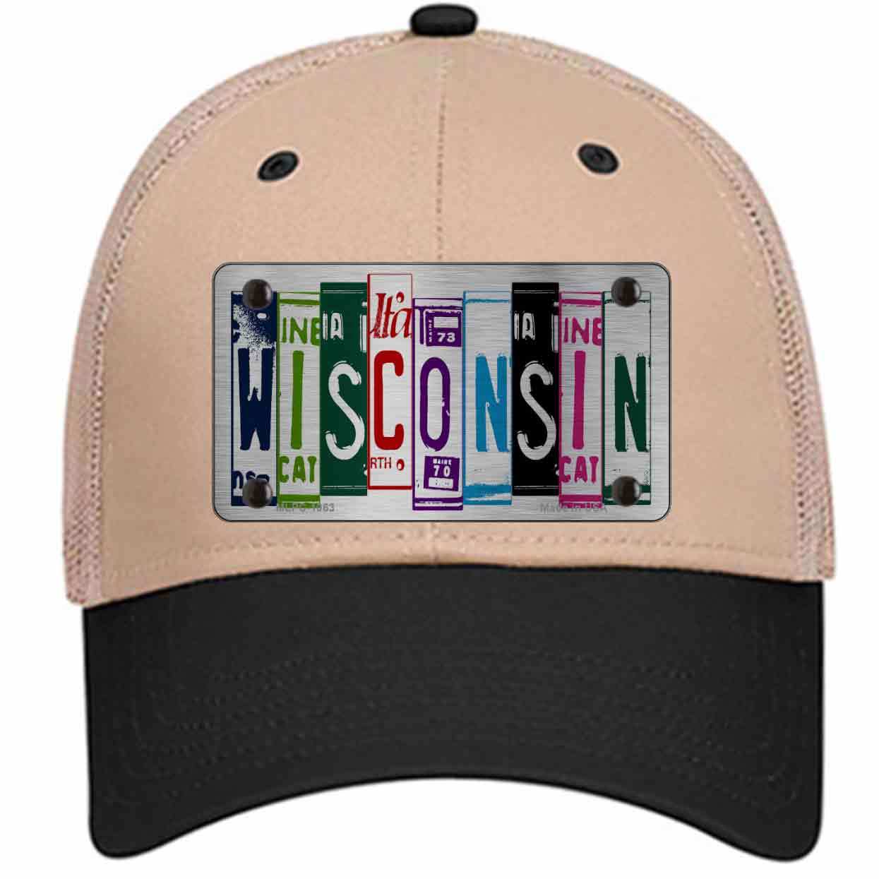 Wisconsin License Plate Art Novelty Khaki Mesh License Plate Hat - Hats