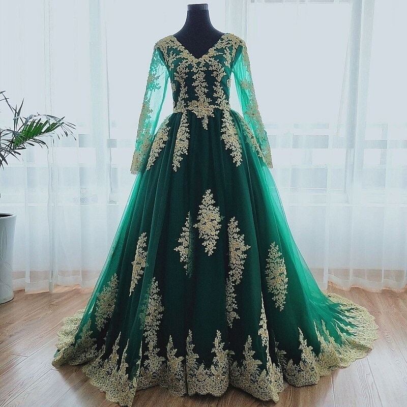 Beautiful Dress Green and Orange Muslim Wedding Dress with Gold Lace ...