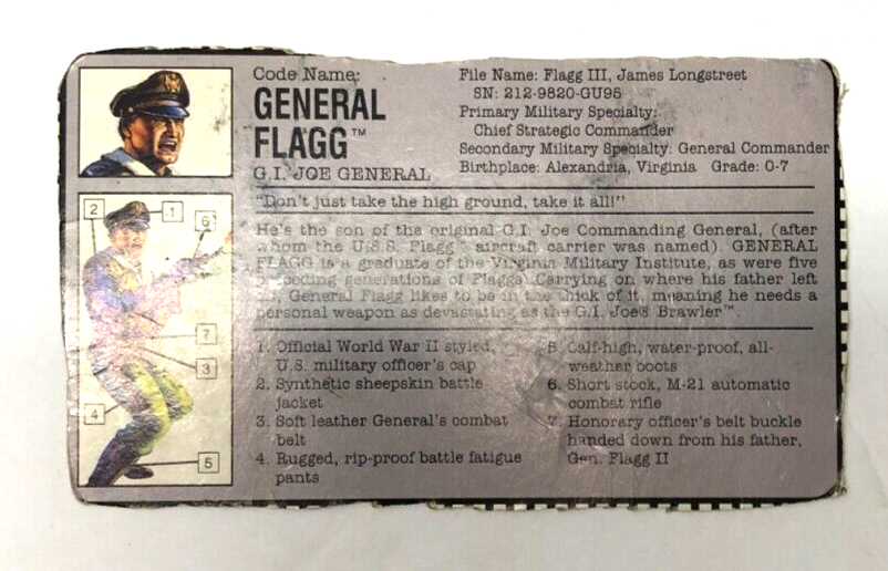G.I. Joe General Flagg Vintage File Card - Action Figures