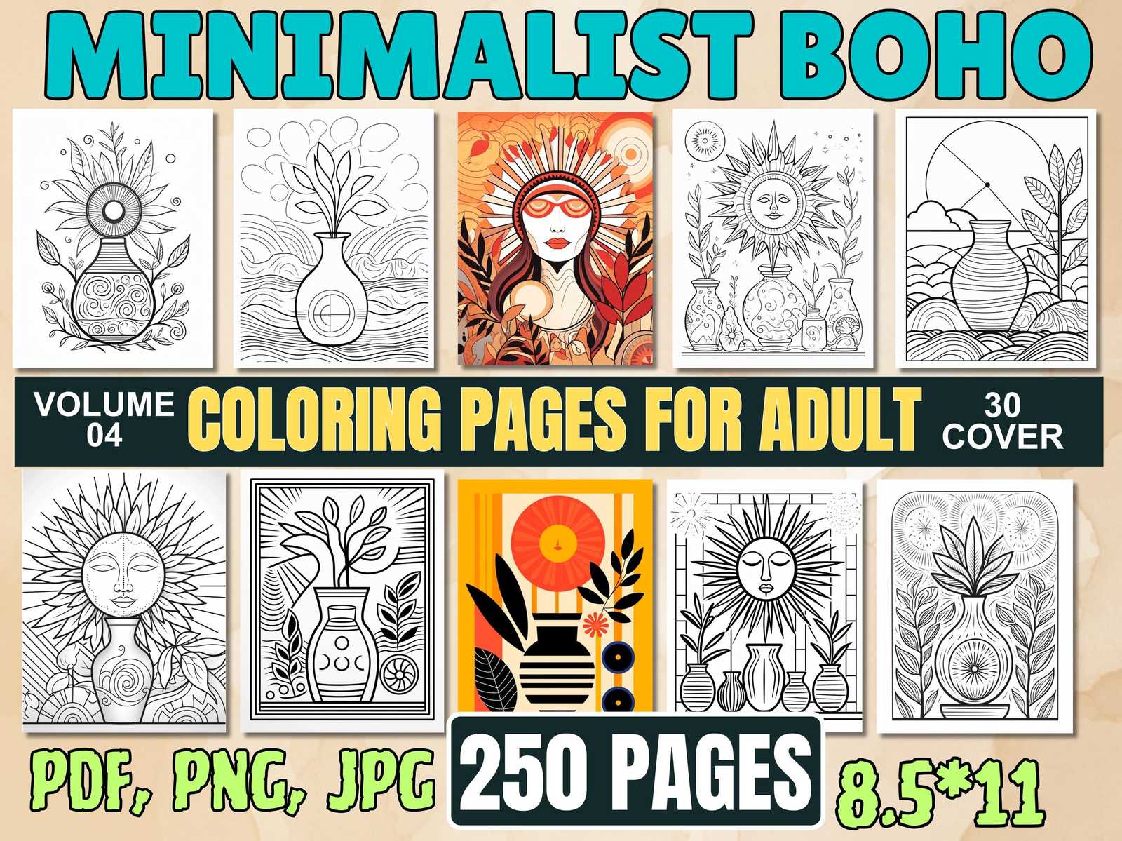 Minimalist Coloring Pages for Adults, Calming Boho Printable Coloring ...