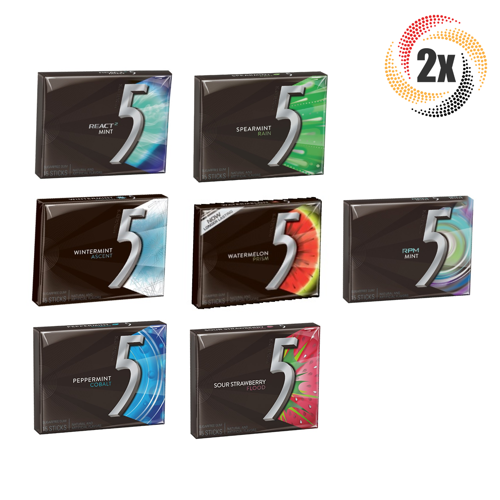 2x Packs 5 Gum Variety Pack Flavors ( 15 Sticks Per Pack ) Mix & Match ...