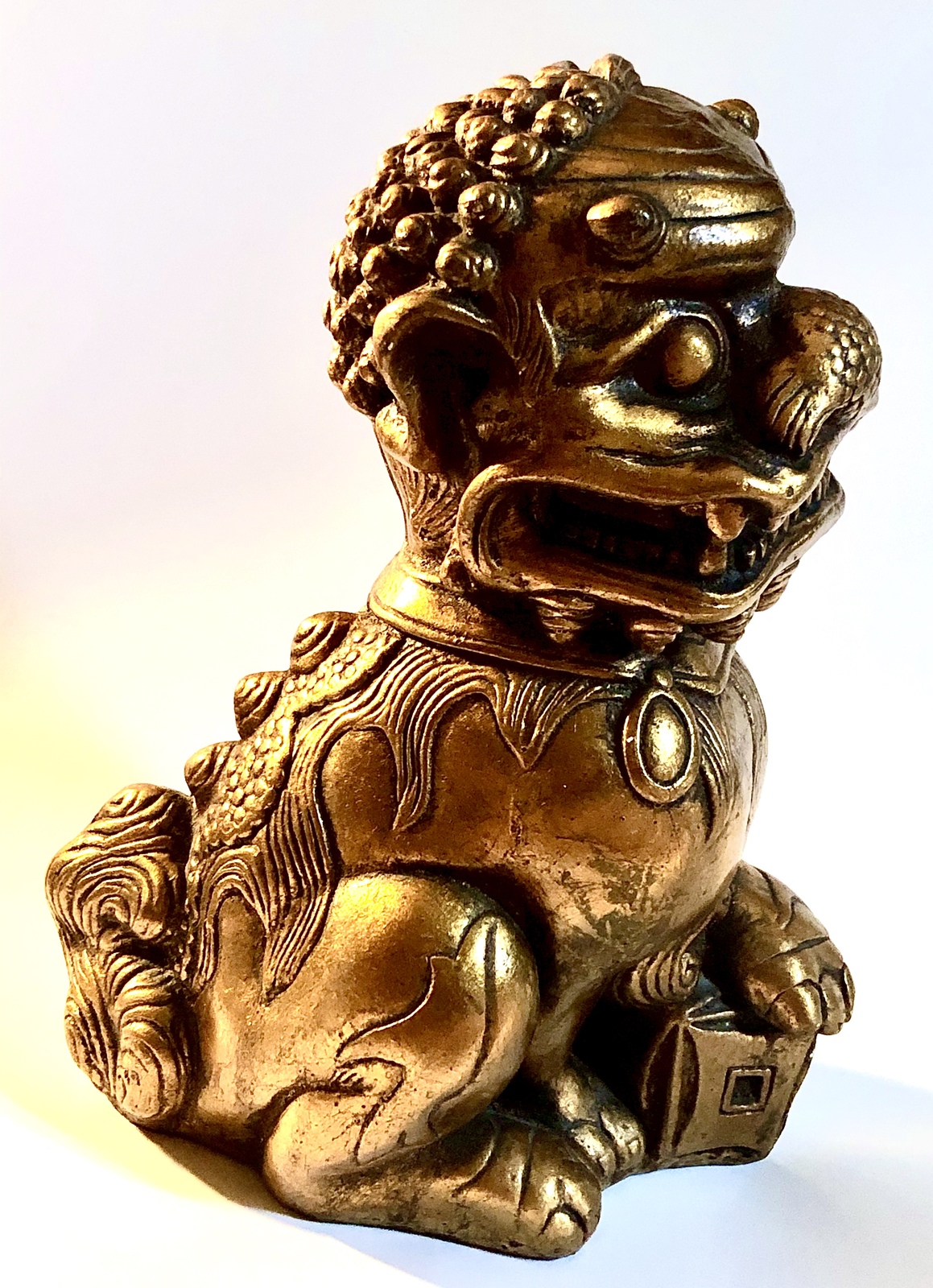 19th Century Chinese Gilt Porcelain Female Foo Dog Statue 11” High ...