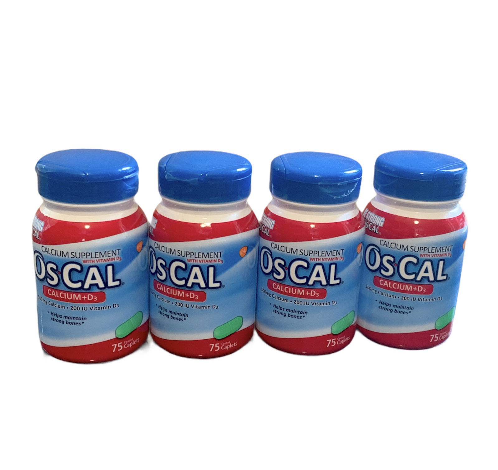 Os-Cal 500 D Calcium Supplement Caplets (4) Bottles of 75 CT Total 300 ...