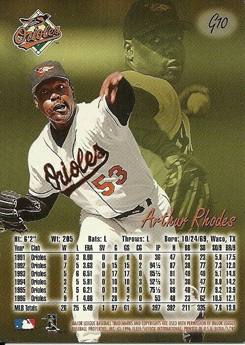 1997 Ultra Gold Arthur Rhodes 10 Orioles - Sports Trading Cards
